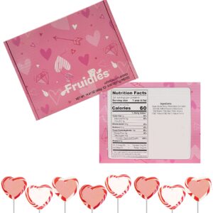 Fruidles Valentine's Day Red and White Swirl Heart Lollipop Candy Sucker Assorted, Individually Wrapped (24-Pack)