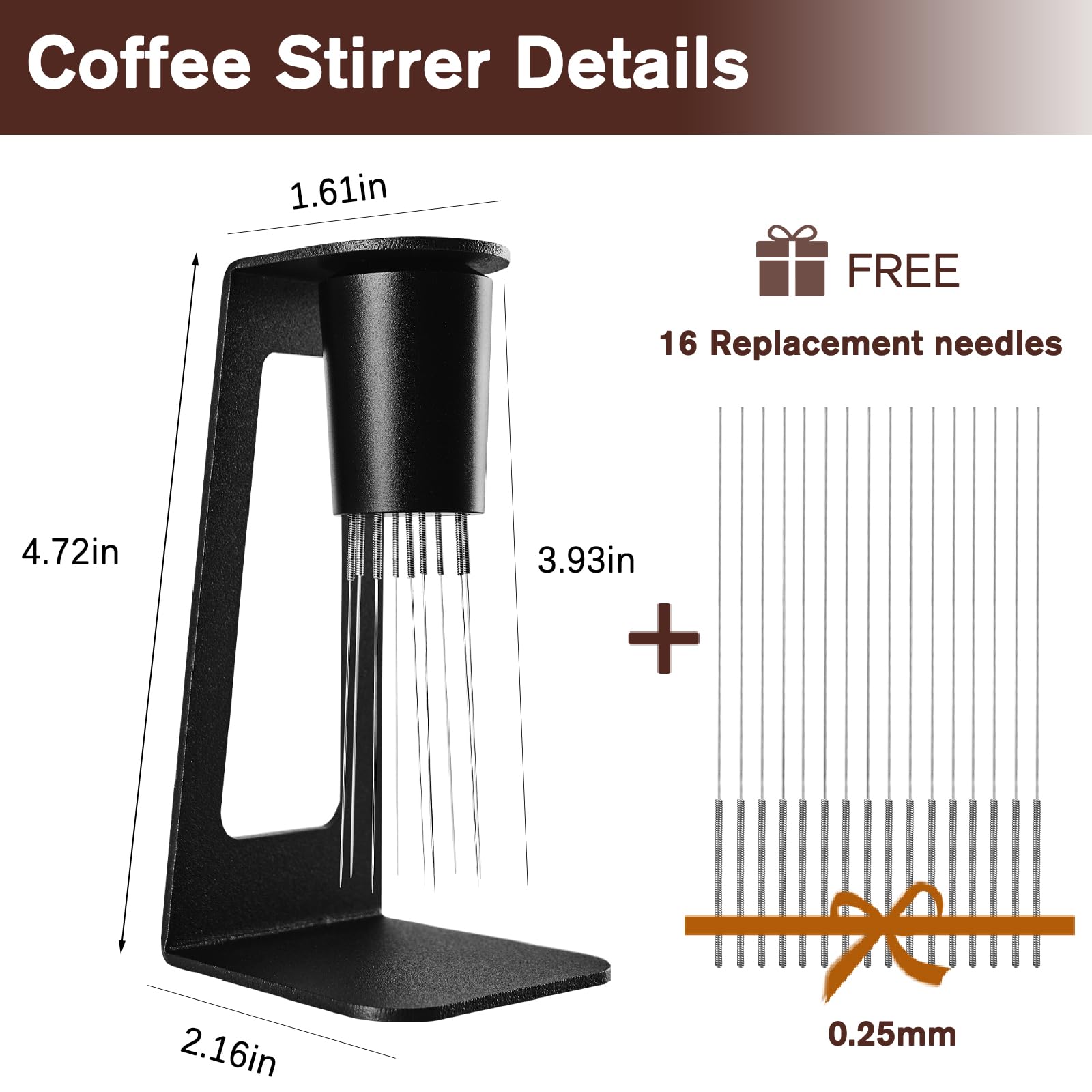 PUSEE Espresso Coffee Stirrer,WDT Distribution Tool 9 pin Coffee Stirring Tool for Espresso Distribution 0.25mm Thick Spring Wires Anodized Aluminum Handle