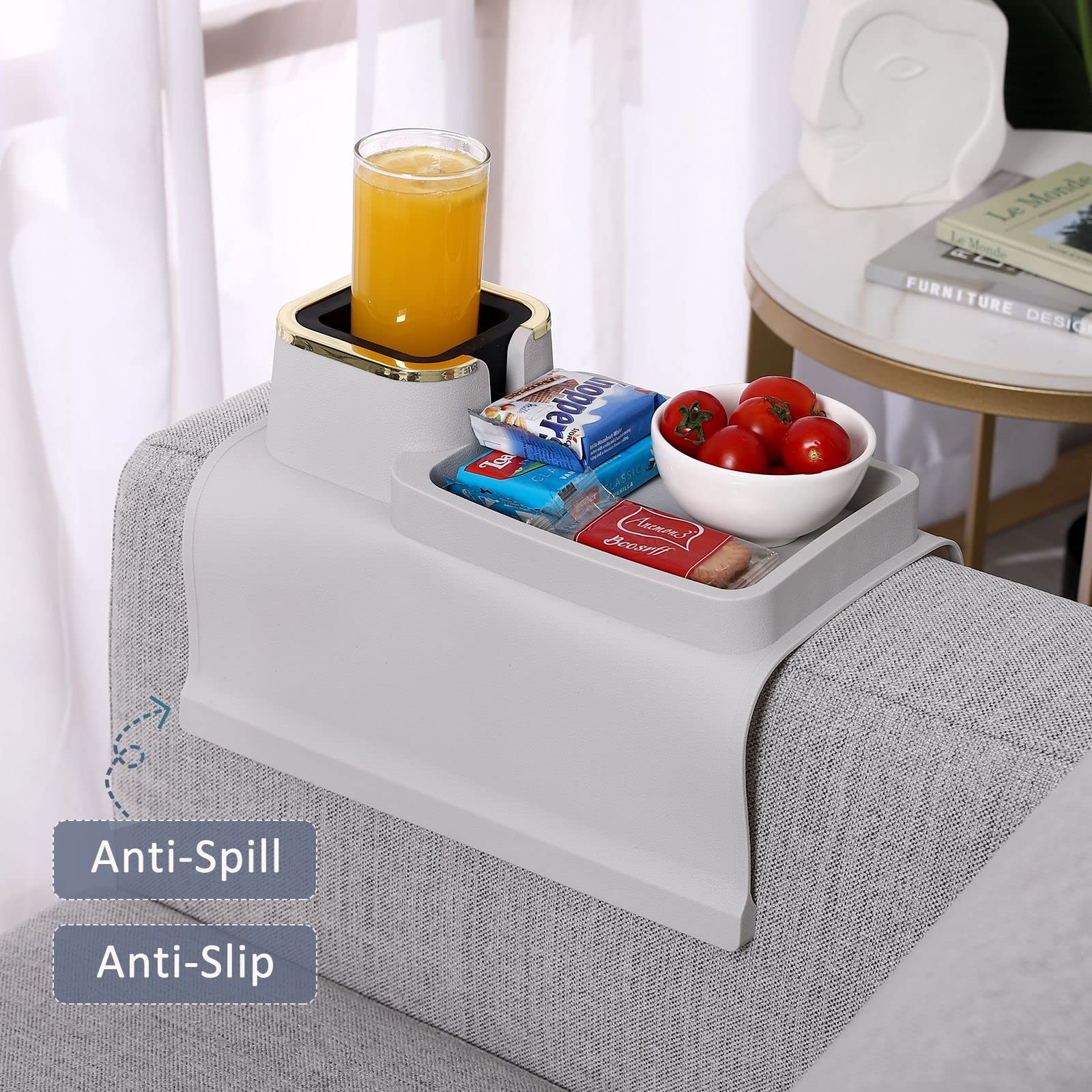 HMASYO Couch Cup Holder Tray - Silicone Sofa Armrest Table Couch Drink Holder and Tray Organizer for Remote Snacks Cellphone, Anti-Spill Anti-Slip Design, Gifts for Family Mom Dad Grandma