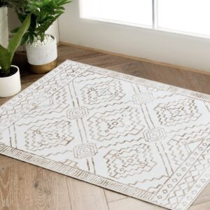 jinchan area rug 2x3 entryway rug - washable moroccan rug small rug indoor door mat faux wool soft geometric accent rug contemporary non-slip carpet for bathroom kitchen living room bedroom taupe