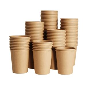 siuq 400 pack 8 oz kraft paper cups, unbleached disposable paper coffee cups, thickened hot/cold beverage drinking cup for party, home, cafes, bistros, businesses (brown)