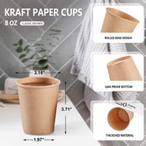 SIUQ 400 Pack 8 oz Kraft Paper Cups, Unbleached Disposable Paper Coffee Cups, Thickened Hot/Cold Beverage Drinking Cup for Party, Home, Cafes, Bistros, Businesses (Brown)