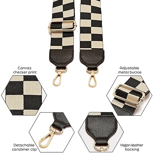 Like Dreams Wide Shoulder Adjustable Checks Straps for Crossbody Canvas Bag Handbag Replacement Straps (Black White)