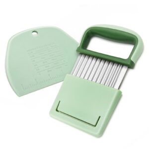 colgre vegetable chopper - stainless steel blade crinkle cutter/wavy knife veggies french fry slicer and plastic dough/cake scraper,2 piece (green)