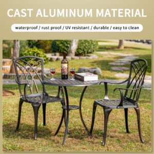 Withniture 3 Piece Bistro Patio Set Cast Alumiunm Patio Furniture Set,All Weather Bistro Table and Chairs Set of 2 with 1.97" Umbrella Hole,Outdoor Patio Bistro Sets for Garden（Antique Bronze）