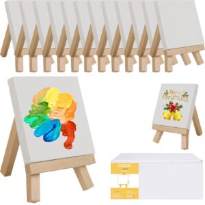 gredak mini canvases for painting with easel set, pack of 14,4 x 4 inches mini canvas and 14pcs 5" mini easel, small canvas for adults,art supplies for acrylic pouring and oil painting