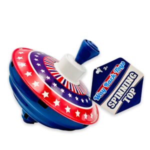 way back toys spinning top, novelty easy to spin toy with hand spinner gyro, colorful red white and blue pattern, retro spinning toy for ages 3 and up