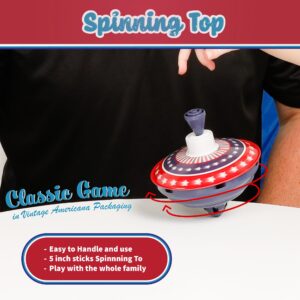 Way Back Toys Spinning Top, Novelty Easy to Spin Toy with Hand Spinner Gyro, Colorful Red White and Blue Pattern, Retro Spinning Toy for Ages 3 and up