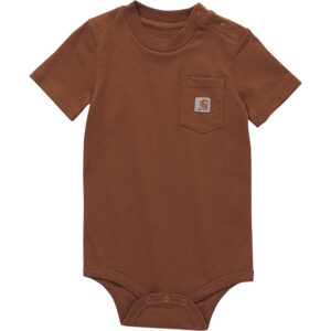 carhartt baby short-sleeve bodysuit pocket t-shirt onesie, carhartt brown, 3 months