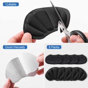 Back of Heel Cushion Pads, Adhesive Heel Grips Inserts for Boots, Loose Shoes Too Big, Reusable Heel Guards Liners for Women Men, Improve Shoe Fit,4PCS-Black+4PCS-Black