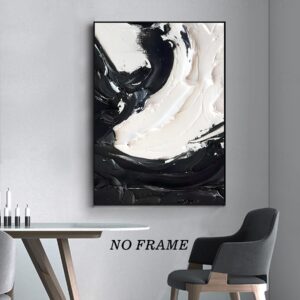 YIIBZBGY Modern Wall Art Poster, 16x24in Black and White Abstract Painting, Textured Minimalist Wall Art for Living Room Bedroom Office Wall Decor