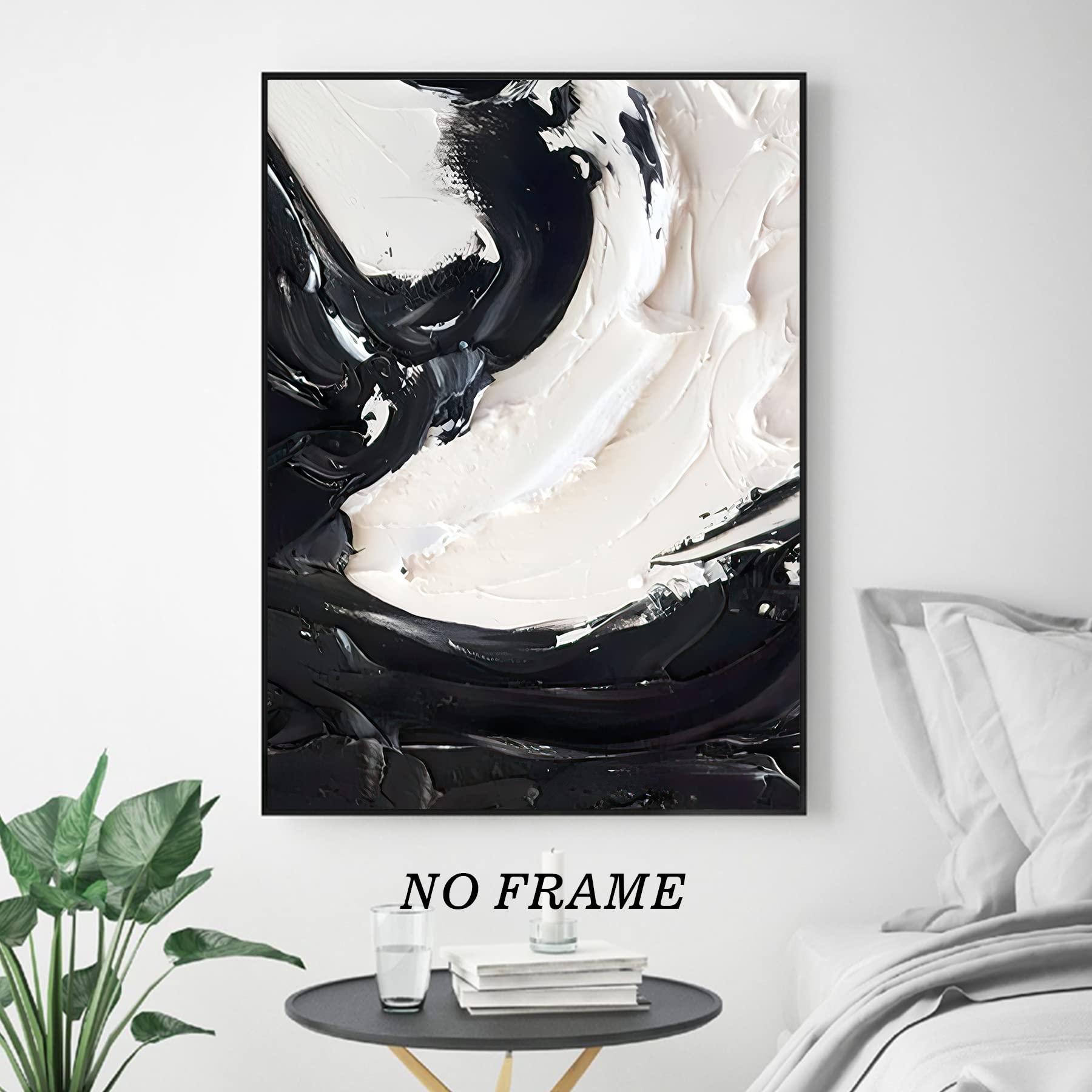 YIIBZBGY Modern Wall Art Poster, 16x24in Black and White Abstract Painting, Textured Minimalist Wall Art for Living Room Bedroom Office Wall Decor