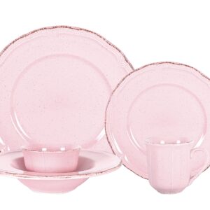 HomeVss, Stoneware French Countryside 20pc Dinnerware Set, Speckled and Antique Pink