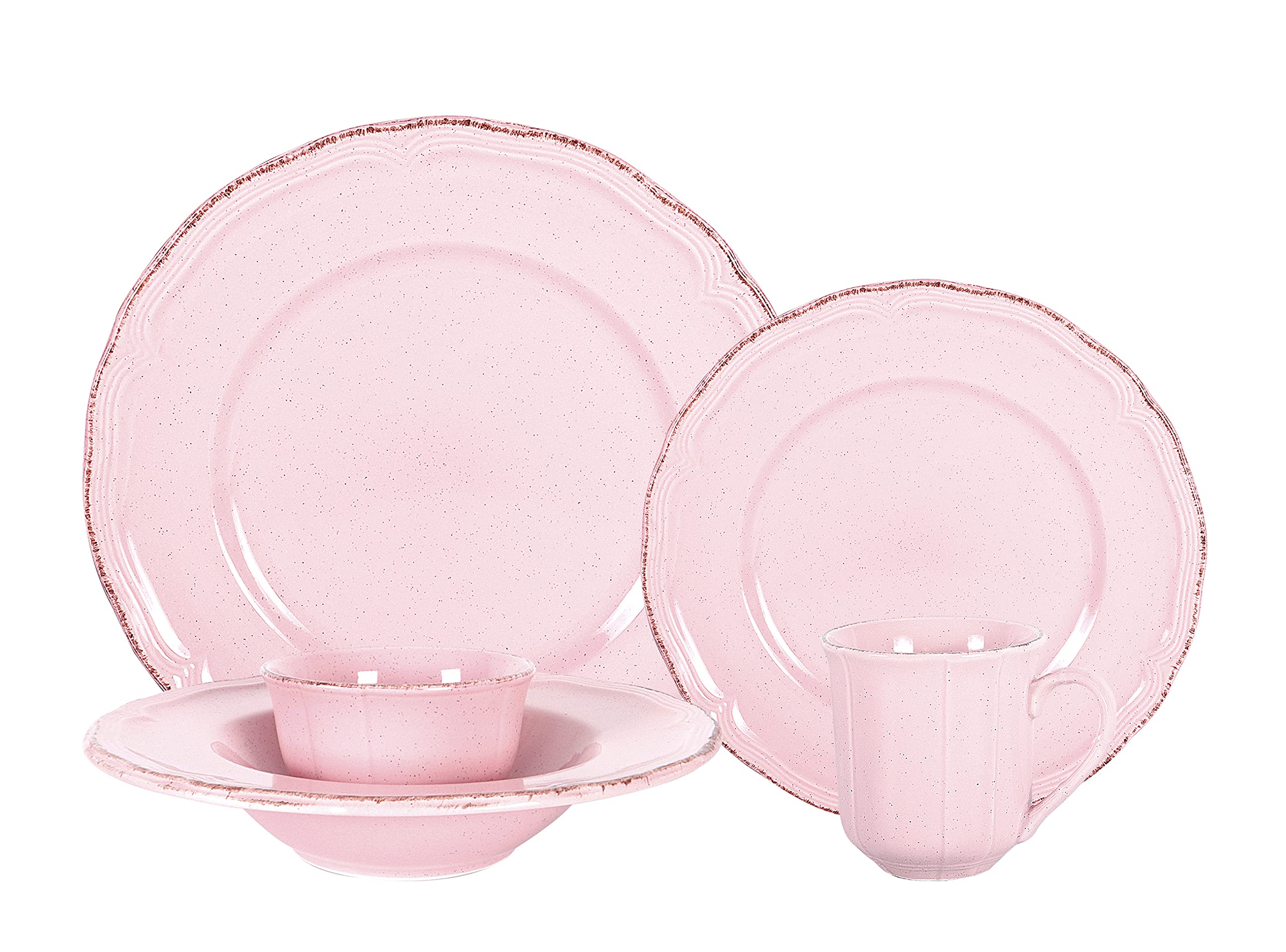 HomeVss, Stoneware French Countryside 20pc Dinnerware Set, Speckled and Antique Pink