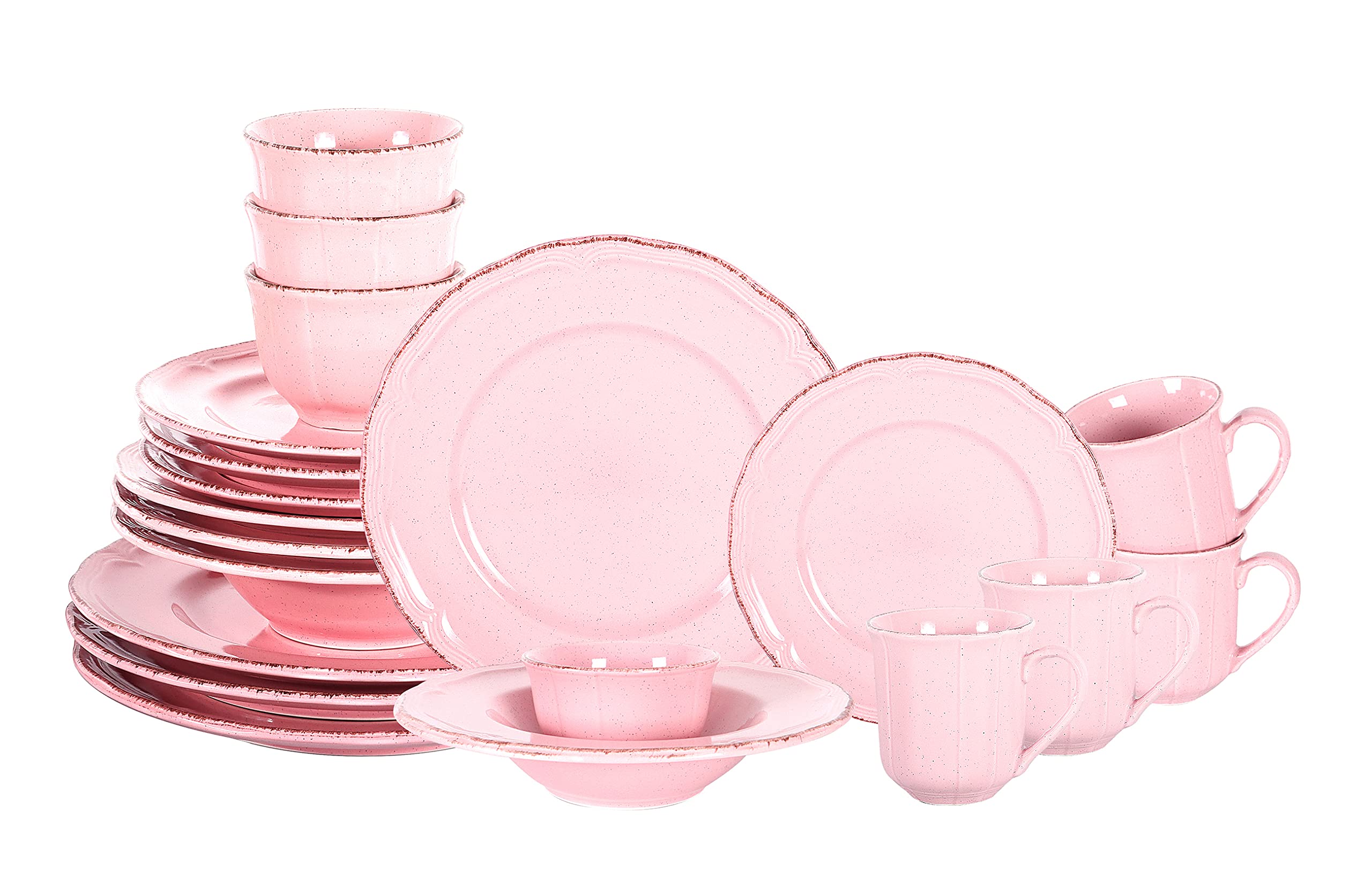 HomeVss, Stoneware French Countryside 20pc Dinnerware Set, Speckled and Antique Pink