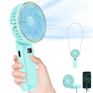 tunise portable handheld fan, neck fan, 4000mah desk fan, 180° adjustable, 6 speed wind, display electricity in real time, usb rechargeable foldable fan, quiet personal fan as power bank