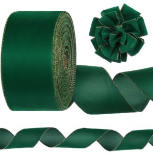 syhood christmas wired velvet ribbon with gold edge velvet waterproof ribbon wrapping velvet decoration ribbon for xmas wreath bows floral craft ornaments (green, 4 inch x 60 yard)