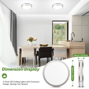 36W LED Ceiling Lights for Bedroom Kitchen, 3600lm Super Bright, Dimmable Flush Mount Light Fixtures 6500K/5000K/4000K/3000K/2700K Adjusted Modern Lamps 2PACK, 13 Inch, Nickle