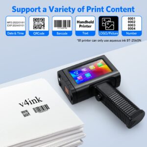 v4ink BENTSAI Portable Water Soluble Handheld Inkjet Printer BT-HH6105B1 with 4.3 Inch LED Touch Screen Mobile Inkjet Coder 0.09-0.5 Inch Print Height for QRCode Barcode Date Logo Text