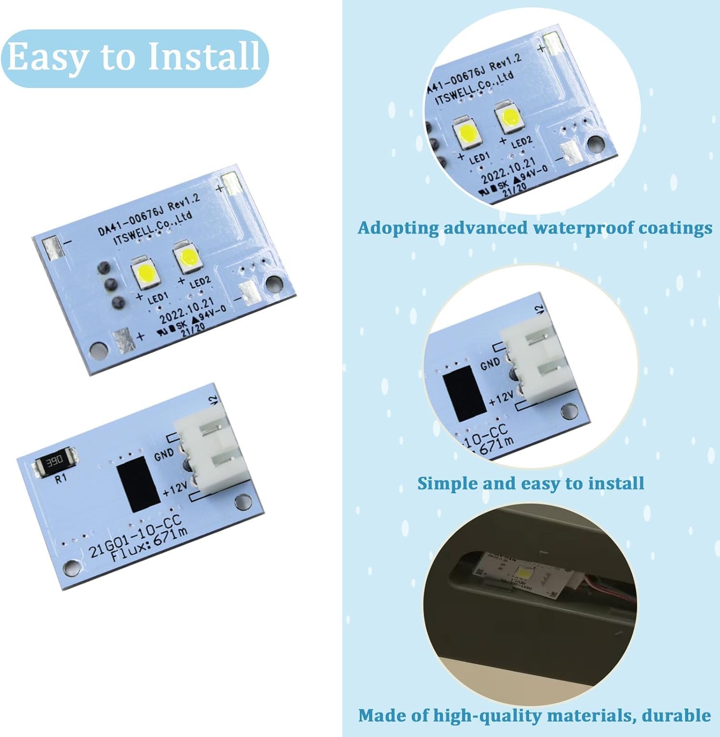 DA41-00676J LED Light Board Fits for Samsung Refrigerator Refrigerators LED Light - AP6000168 PS11732779 EAP11732779 (1 Pack)