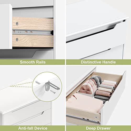 Gizoon 4 Drawer Dresser, White Chest of Drawers with Large Storage Capacity, Bedroom Dressers and Organizer with Embedded Handles and Sturdy Anti-tripping Device for Office, Living Room, Hallway