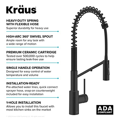 KRAUS Oletto 2-in-1 Commercial Style Pull-Down Single Handle Water Filter Kitchen Faucet for Reverse Osmosis or Water Filtration System in Matte Black, KFF-2631MB