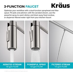 KRAUS Oletto 2-in-1 Commercial Style Pull-Down Single Handle Water Filter Kitchen Faucet for Reverse Osmosis or Water Filtration System in Matte Black, KFF-2631MB