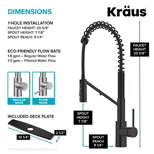 KRAUS Oletto 2-in-1 Commercial Style Pull-Down Single Handle Water Filter Kitchen Faucet for Reverse Osmosis or Water Filtration System in Matte Black, KFF-2631MB