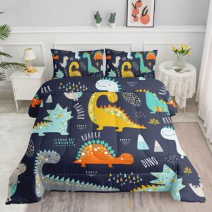 datura home bedding comforter set kawaii cartoon dinosaur printed pattern bedding set with 1 comforter and 2 pillowcases for boys bedroom all season(cute dinosaur twin), twin 68x86inches