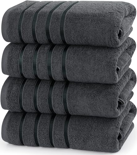 Utopia Towels 4 Pack Premium Viscose Oversized Bath Towels Set, 100% Ring Spun Cotton (27 x 54 Inches) Highly Absorbent, Quick Drying Shower Towels for Bathroom, Spa, Hotel and Gym (Grey)