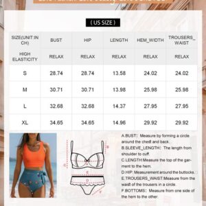 Dokotoo High Waisted Bikini Sets for Women 2024 Beach Scoop Neck Sleeveless Racerback Striped Print Trendy Swimsuit Sexy High Cut Tummy Control Bathing Suit Orange Large