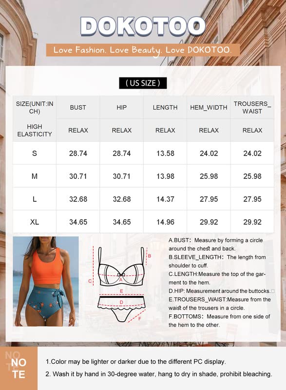 Dokotoo High Waisted Bikini Sets for Women 2024 Beach Scoop Neck Sleeveless Racerback Striped Print Trendy Swimsuit Sexy High Cut Tummy Control Bathing Suit Orange Large