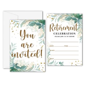 disfuco retirement party invitations, eucalyptus floral retirement invitation cards for men, women, nurse, teacher, doctor, retirement party decorations - 20 invitation with 20 envelopes (g03)