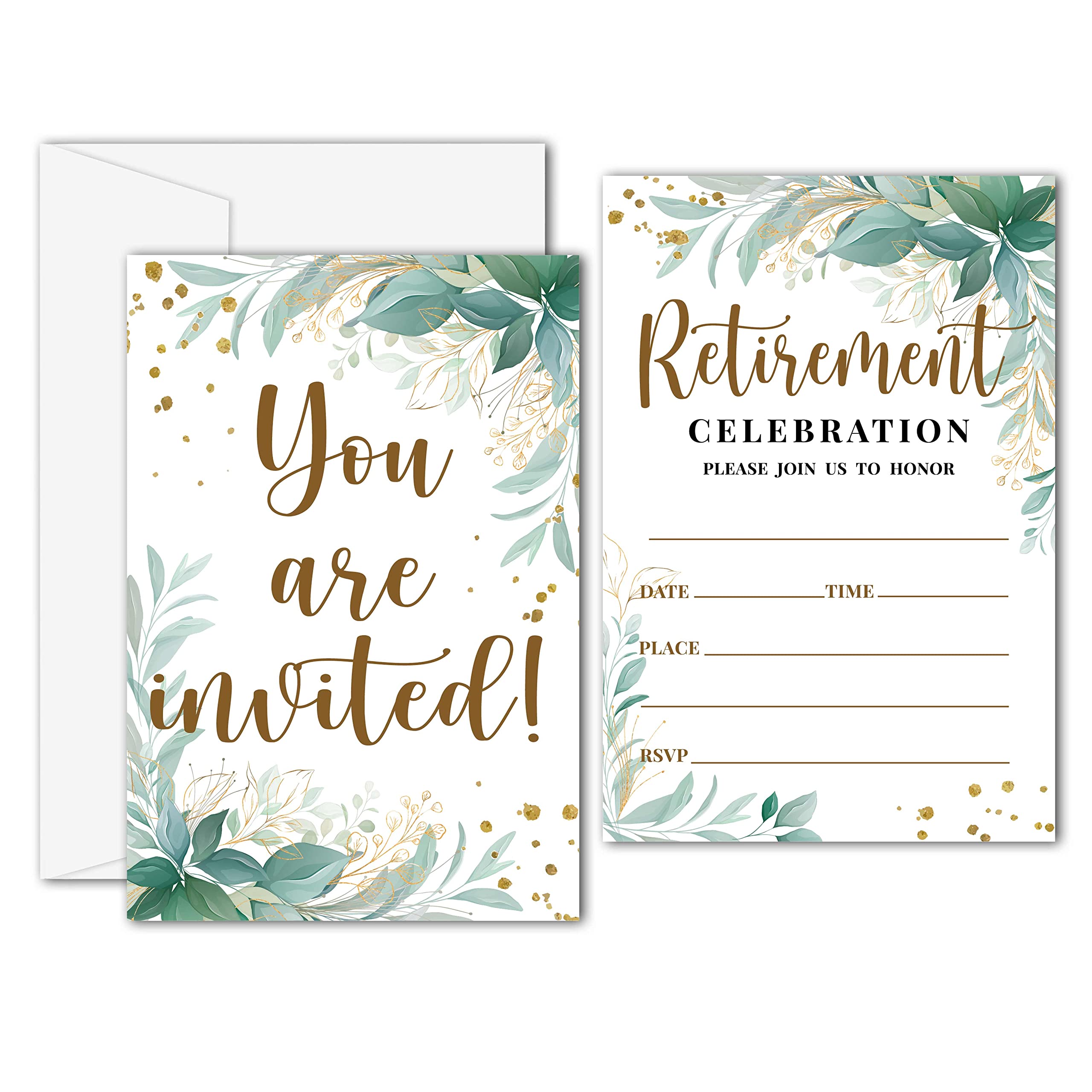 Disfuco Retirement Party Invitations, Eucalyptus Floral Retirement Invitation Cards For Men, Women, Nurse, Teacher, Doctor, Retirement Party Decorations - 20 Invitation With 20 Envelopes (G03)