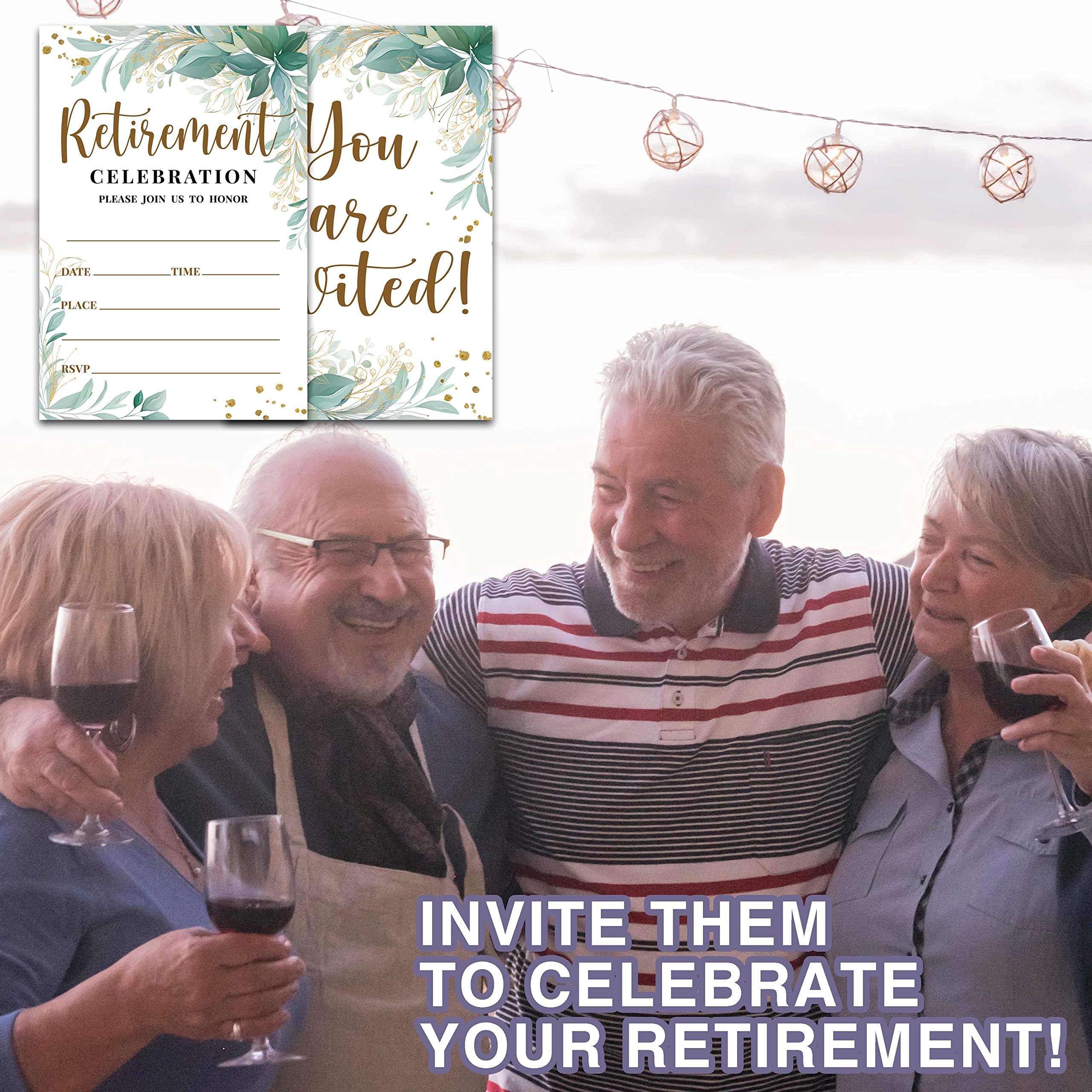 Disfuco Retirement Party Invitations, Eucalyptus Floral Retirement Invitation Cards For Men, Women, Nurse, Teacher, Doctor, Retirement Party Decorations - 20 Invitation With 20 Envelopes (G03)