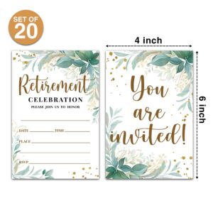 Disfuco Retirement Party Invitations, Eucalyptus Floral Retirement Invitation Cards For Men, Women, Nurse, Teacher, Doctor, Retirement Party Decorations - 20 Invitation With 20 Envelopes (G03)