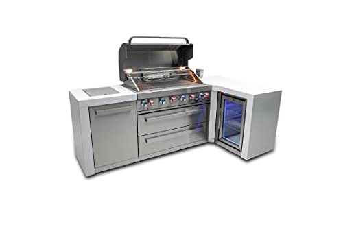 Mont Alpi MAi805-D90FC 44-inch 6-Burner 115000 BTU 90 Degree Corner Deluxe Stainless Steel Gas Outdoor Barbecue Island Grill w/Lockable Compact Refrigerator + Infrared Side Burner + Rotisserie Kit