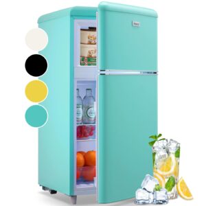 wanai 3.5 cu.ft compact refrigerators mini fridge with freezer blue small fridge dual door classic retro refrigerator removable glass shelves adjustable thermostat for home office dorm rv