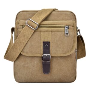 vintage multi-function canvas small messenger bag casual crossbody shoulder bag chest bag purse satchel handbag (khaki)