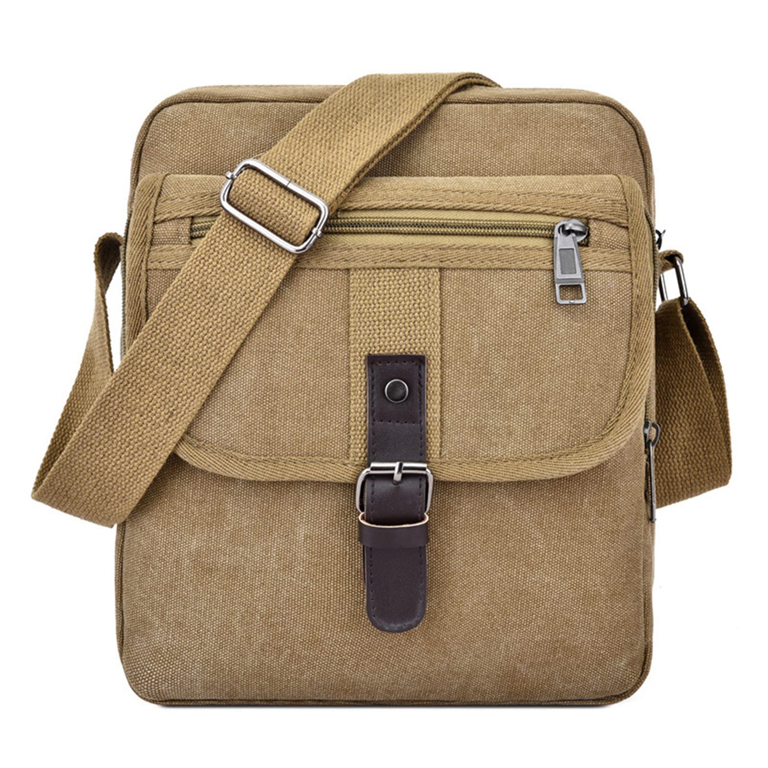 Vintage Multi-function Canvas Small Messenger Bag Casual Crossbody Shoulder Bag Chest Bag Purse Satchel Handbag (Khaki)