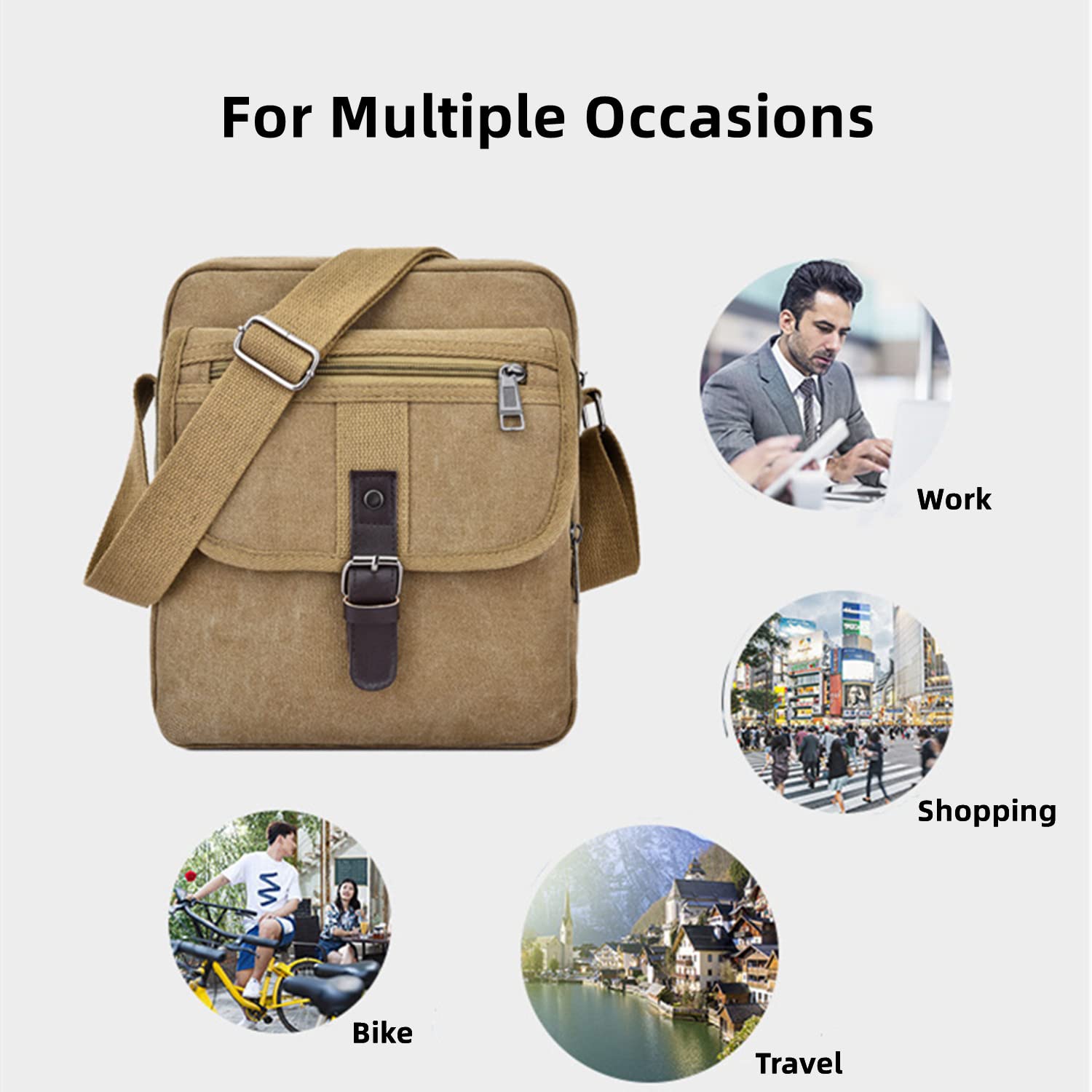 Vintage Multi-function Canvas Small Messenger Bag Casual Crossbody Shoulder Bag Chest Bag Purse Satchel Handbag (Khaki)