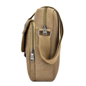 Vintage Multi-function Canvas Small Messenger Bag Casual Crossbody Shoulder Bag Chest Bag Purse Satchel Handbag (Khaki)