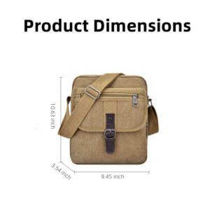 Vintage Multi-function Canvas Small Messenger Bag Casual Crossbody Shoulder Bag Chest Bag Purse Satchel Handbag (Khaki)