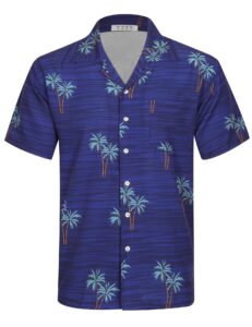 eletop men's hawaiian shirt quick dry tropical aloha shirts beach holiday casual shirts blue f091 m