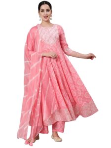 dreamangel fashion womens party wear pure cotton anarkali kurta and palazzo with dupatta (as1, alpha, s, regular, regular, pink, small)