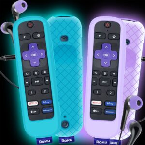 2 pack case for roku voice remote pro, cover for roku headphone remote rechargeable controller silicone sleeve skin glow in the dark