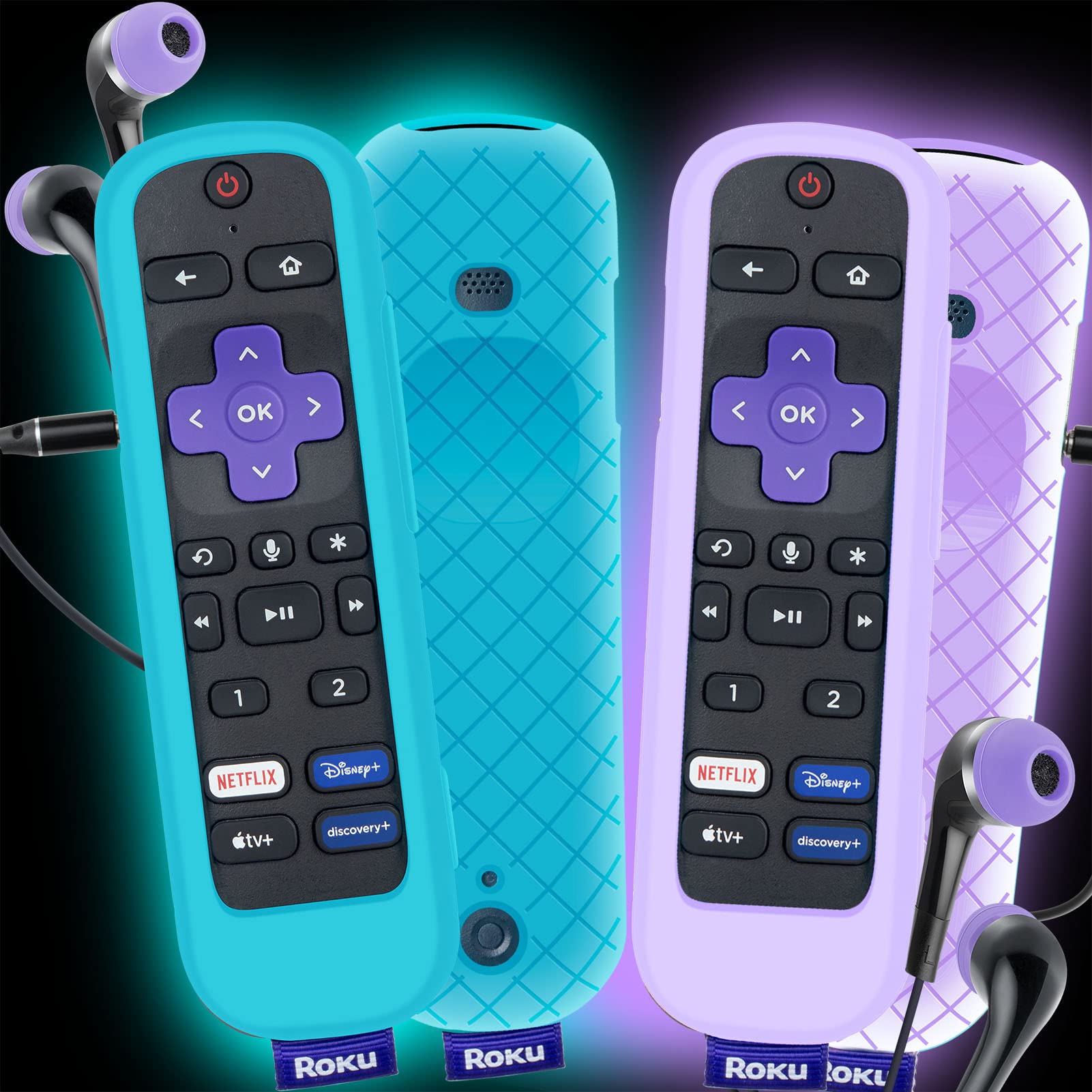 2 Pack Case for Roku Voice Remote Pro, Cover for Roku Headphone Remote Rechargeable Controller Silicone Sleeve Skin Glow in The Dark