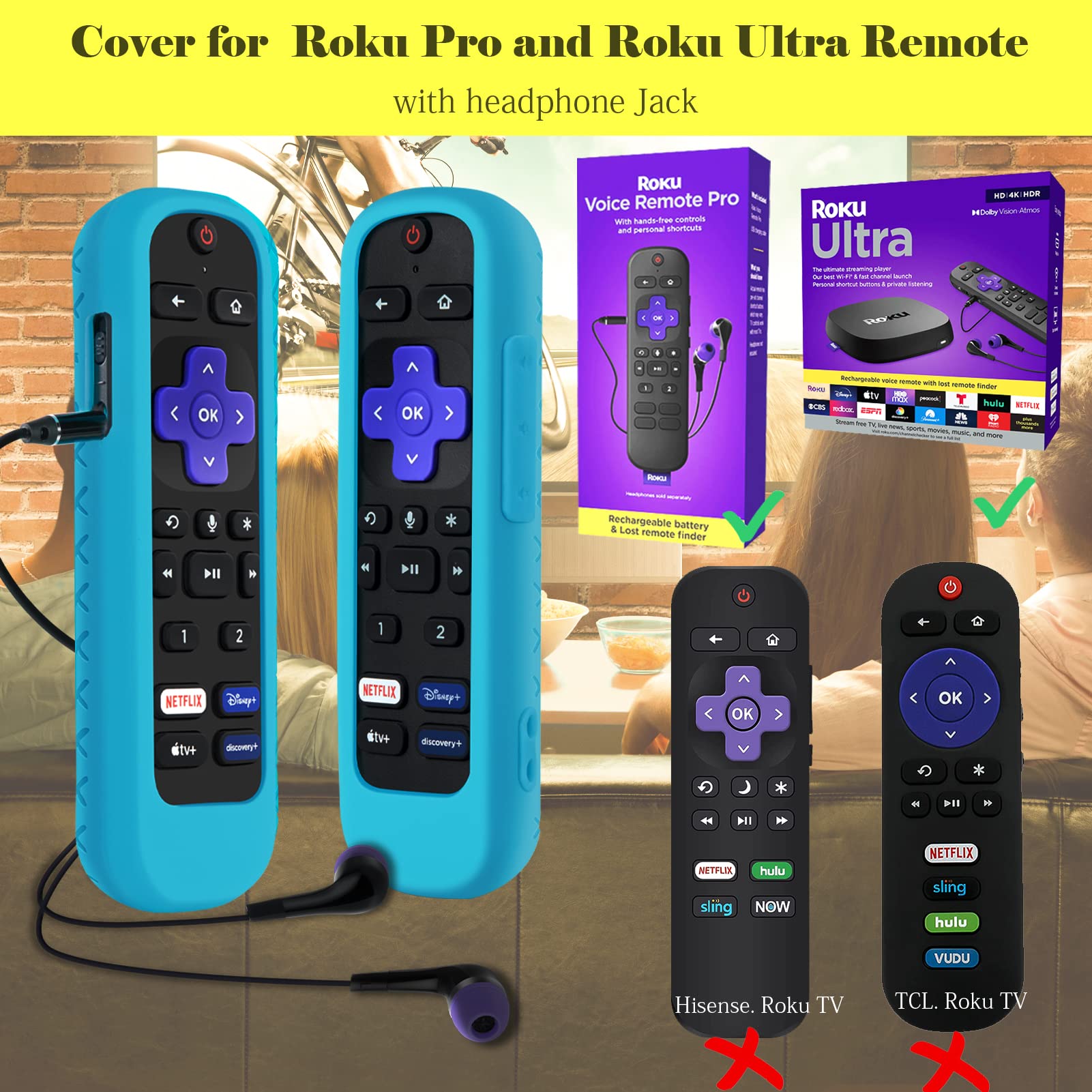 2 Pack Case for Roku Voice Remote Pro, Cover for Roku Headphone Remote Rechargeable Controller Silicone Sleeve Skin Glow in The Dark