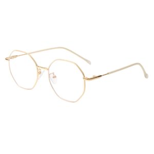 jovakit polygon blue light blocking glasses for women men vintage octagon square non-prescription metal eyeglasses (gold 2)