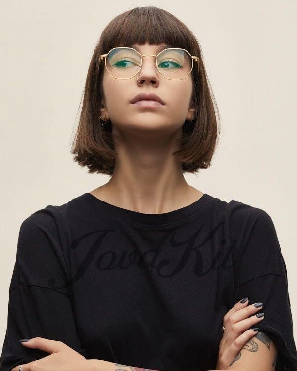 JOVAKIT Polygon Blue Light Blocking Glasses for Women Men Vintage Octagon Square Non-prescription Metal Eyeglasses (Gold 2)